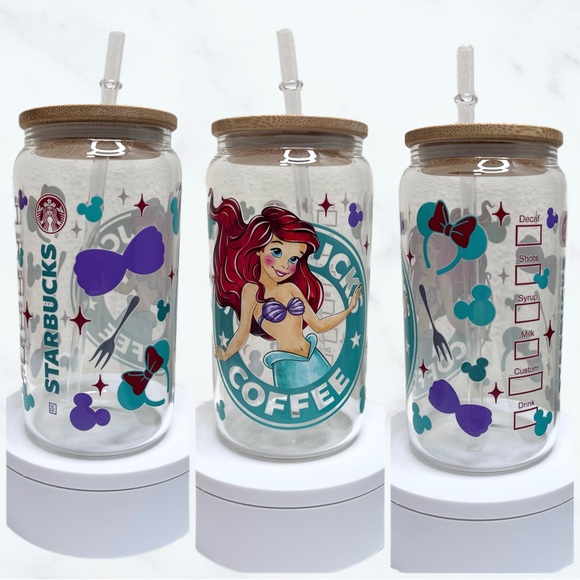 Aeliks Dining Starbucks Coffee Ariel Little Mermaid Handmade Libbey 7465